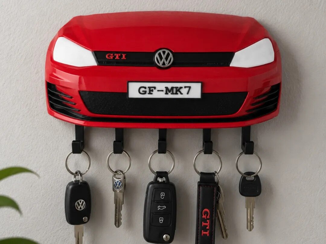 Ключница с крючками в виде авто Golf Mk7 стильный декор дома и гаража красная