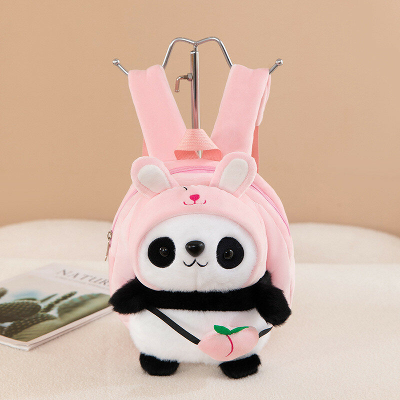 Детский рюкзак-игрушка cute panda с функцией хранения из короткого плюша, розовый, 25х22 см