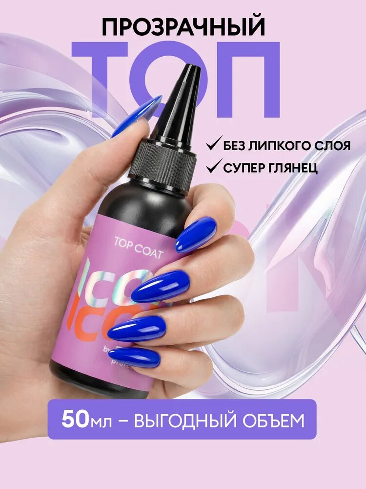 Топ для гель лака и для маникюра, топ для ногтей глянцевый без липкого слоя ICON by runail professional, 50 мл №МП1055