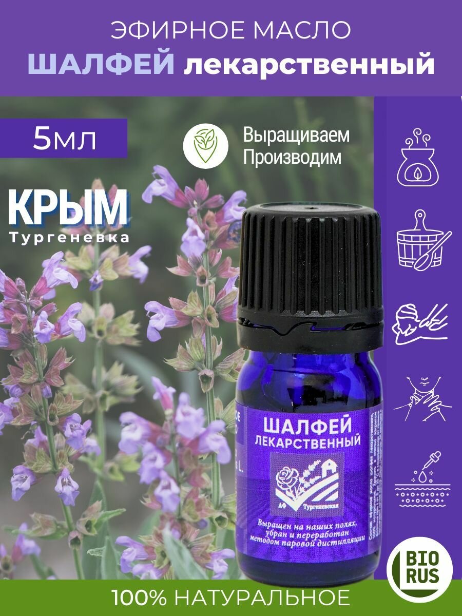 АФ Тургеневская Эфирное масло Шалфей лекарственный 100% натуральное для аромалампы, диффузора, волос и лица 5 мл