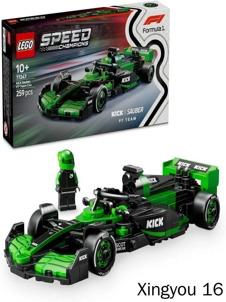 Speed Champions KICK Sauber F1 Team C44 Гоночный Автомобиль 77247. Конструктор с фигуркой Водителя , от 10 Лет , 259 Деталей