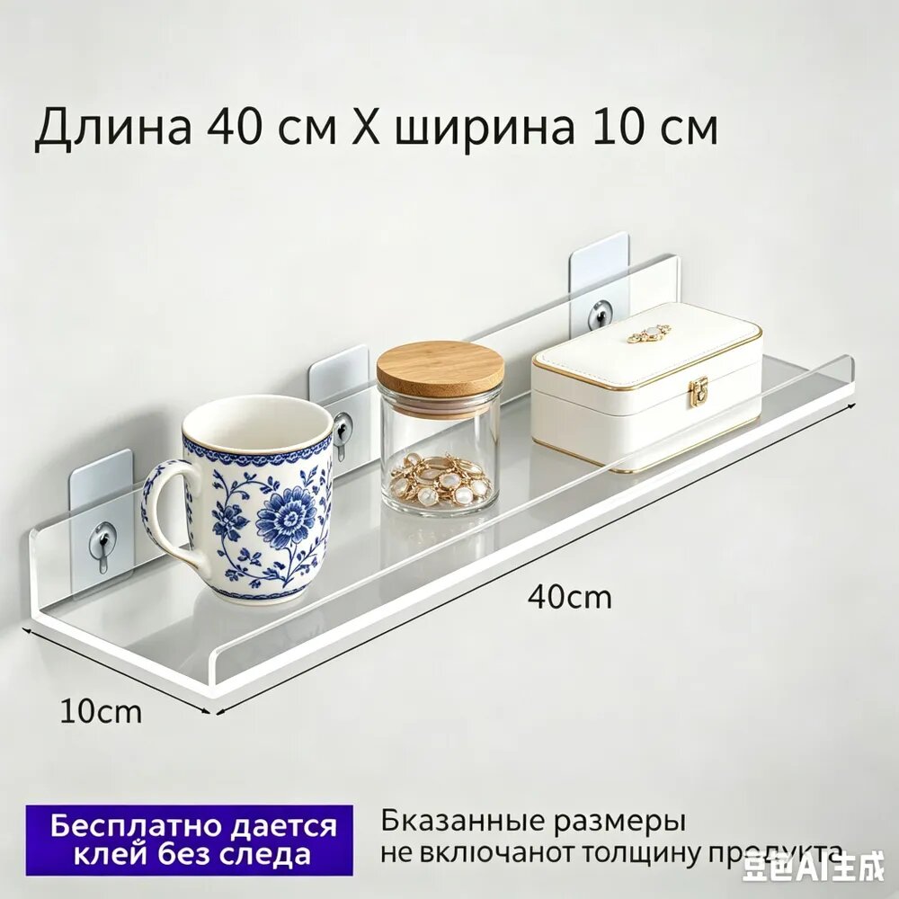 Полка Настенная Прямая, 10х40х3.50 см