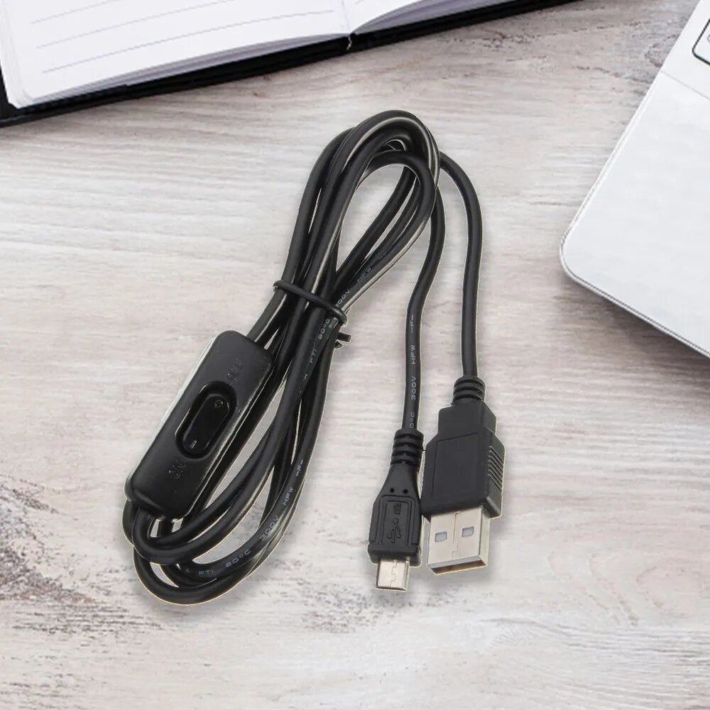 Кабель питания для Raspberry Pi с выключателем, чёрный, длина 1 м