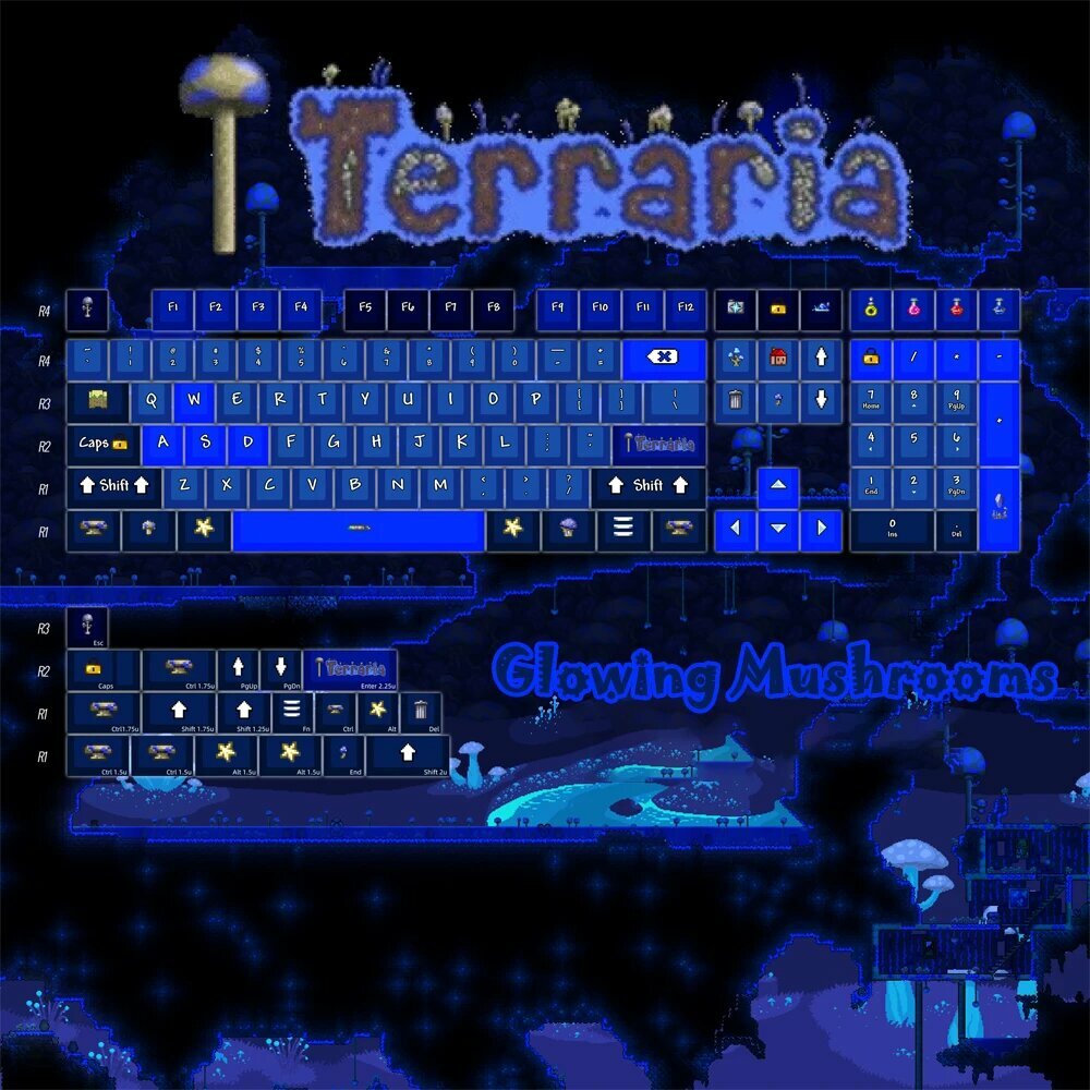 Колпачки для клавиш cmany Terraria Sacred Desert Theme PBT Синий, Glowing Mushrooms