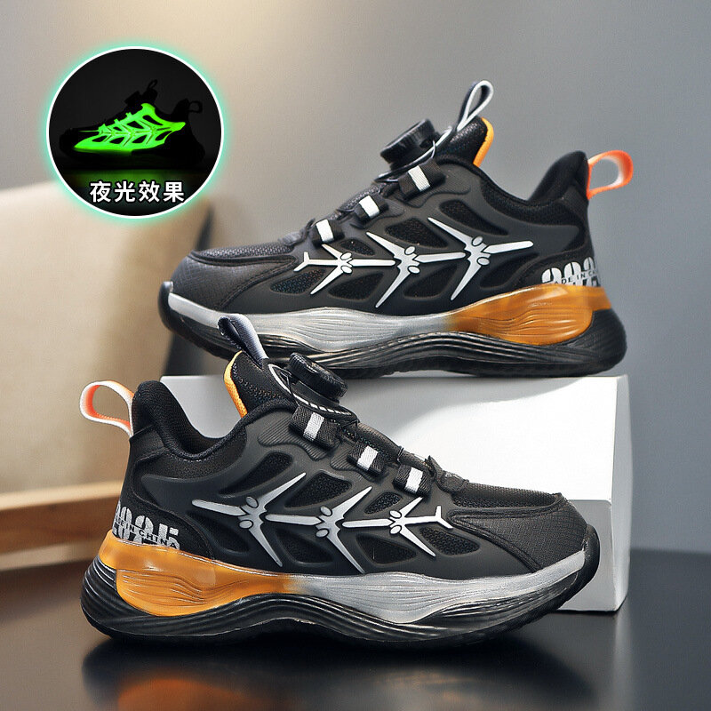 JYL JK406 Детские комфортные антискользящие кожаные светящиеся беговые кеды для детей