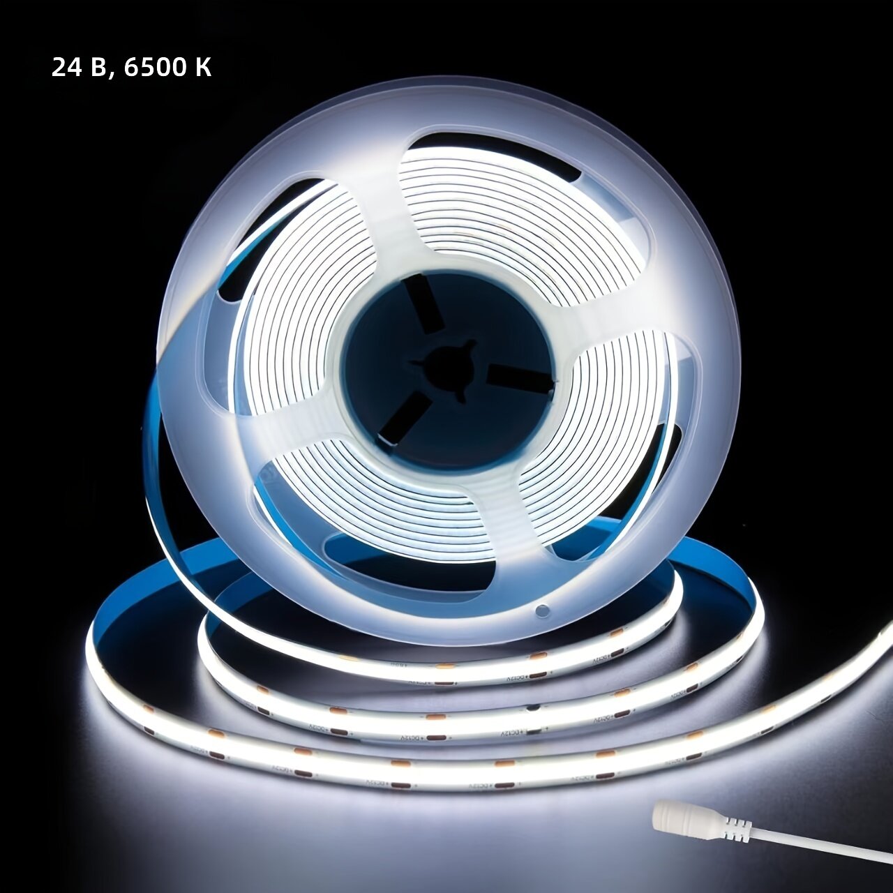 Светодиодная лента 24V 6500K холодный белый COB 320LED/м 196.85 дюймов 8мм с DC разъемом полированная металлическая отделка ПВХ для внутреннего и наружного декора