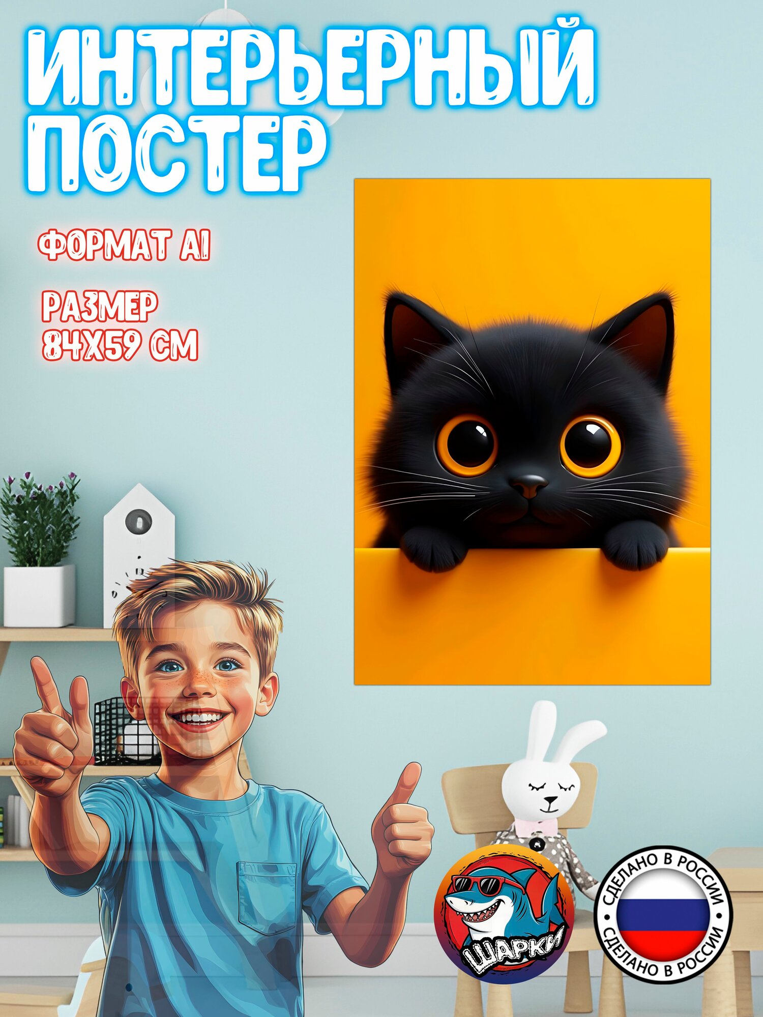 Постер на стену 84х59 см Котики