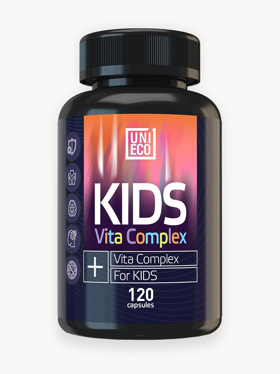 UNIECO Мультивитамины для детей, детские витамины для школьников, 120 капсул