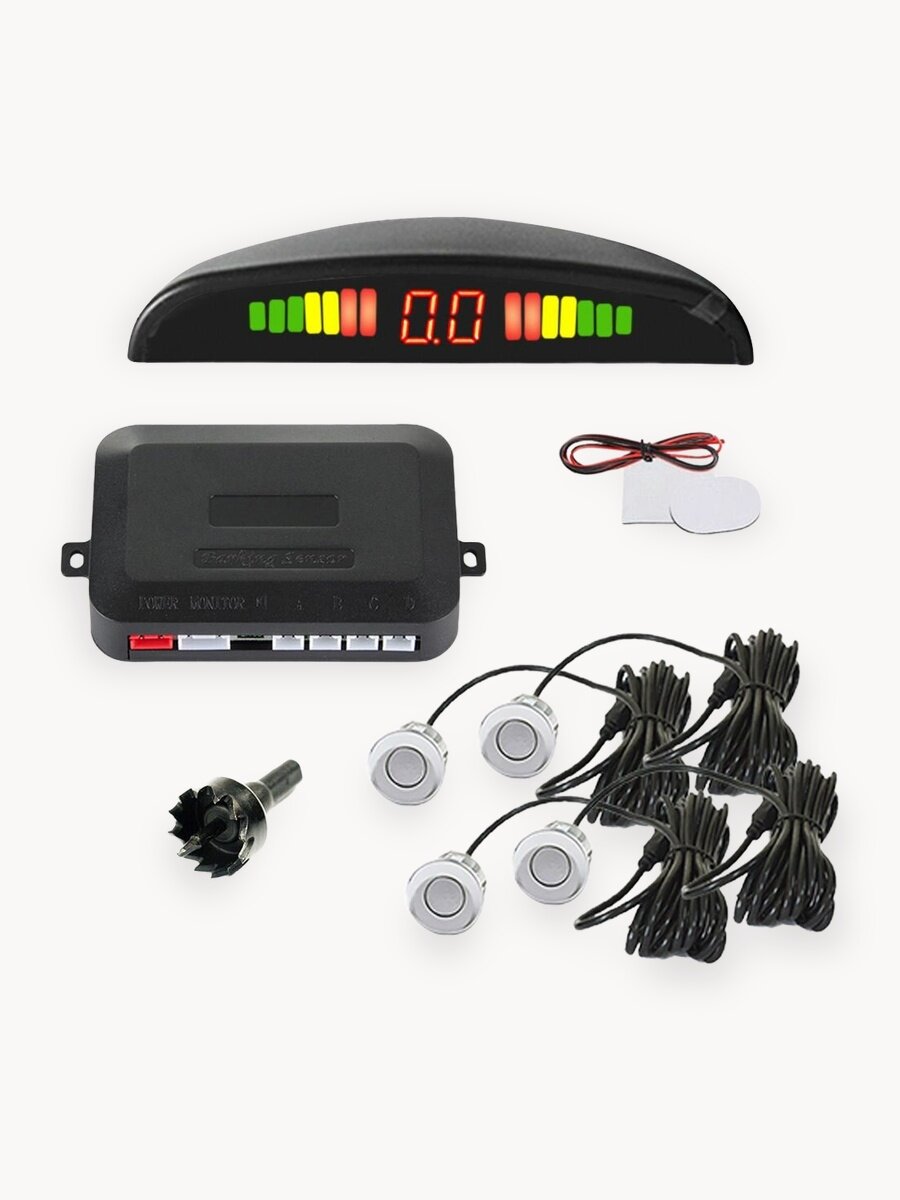 Парковочный радар / Парктроник на 4 датчика Assistant Parking Sensor, Серебряный