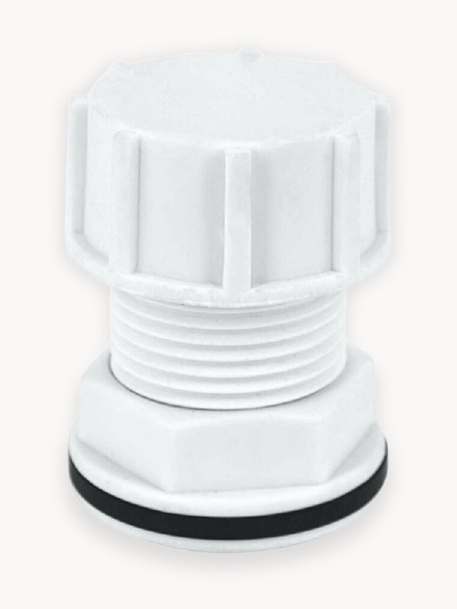 Штуцер (врезка) в бак (емкость) с заглушкой и прокладкой 1/2", пластик