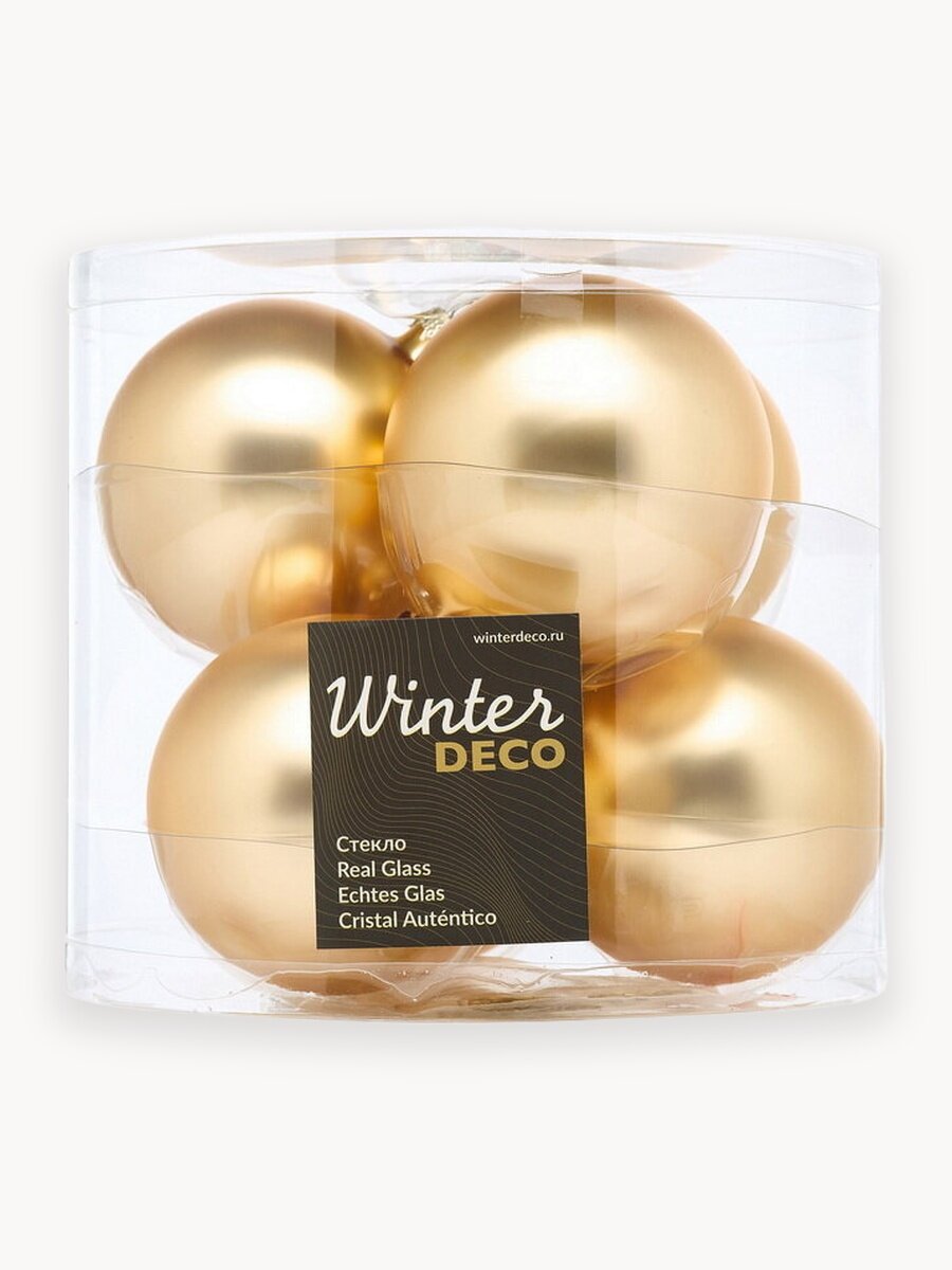 Набор стеклянных шаров 8 см золотой матовый, 6 шт, Winter Deco, 5010006