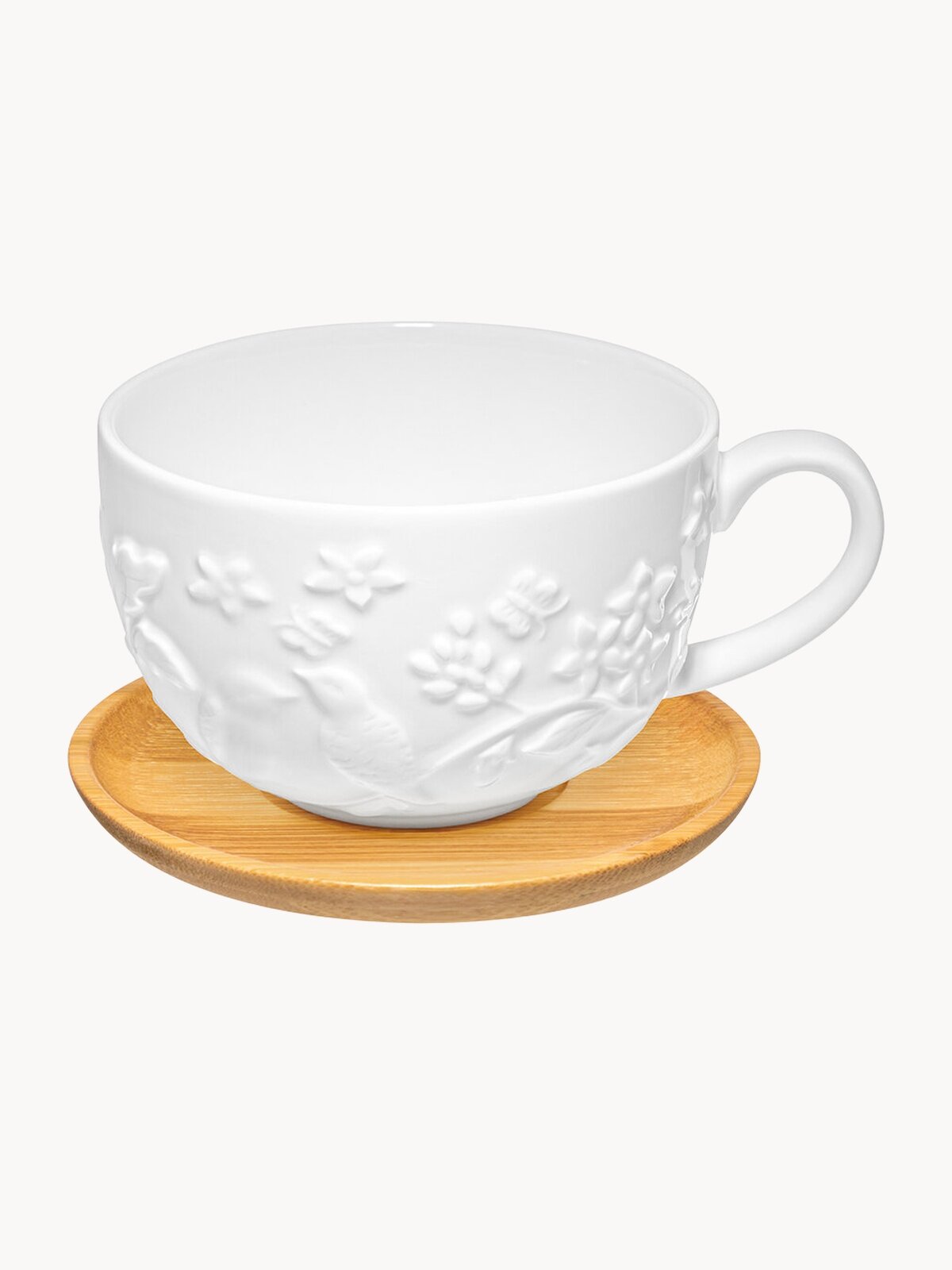 Чашка, кружка для капучино и кофе латте 340 мл Elan Gallery Птички на ветке, на деревянной подставке