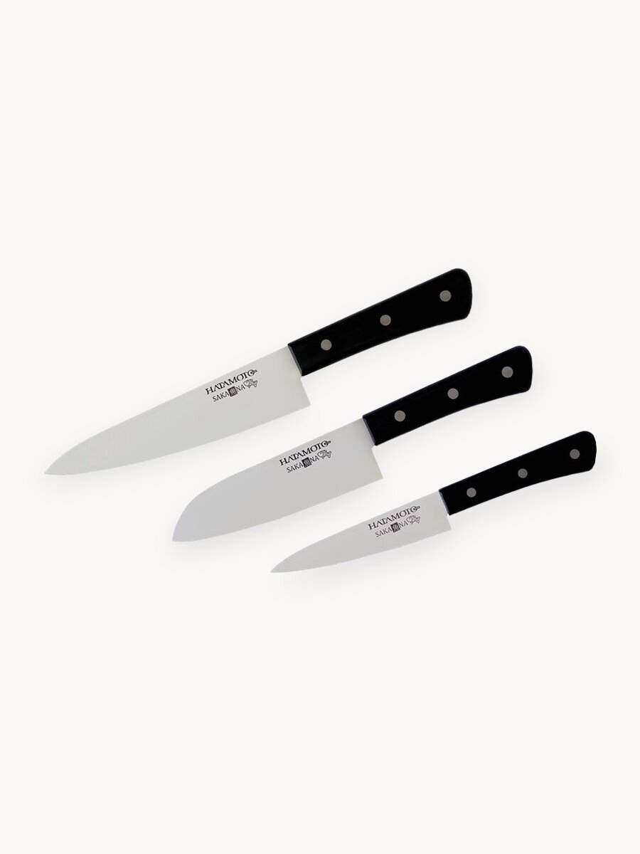 Набор Ножей Кухонных Hatamoto (JPS-002), 3 предмета, 13 см, 15 см, 18,5 см, японская сталь AUS-8