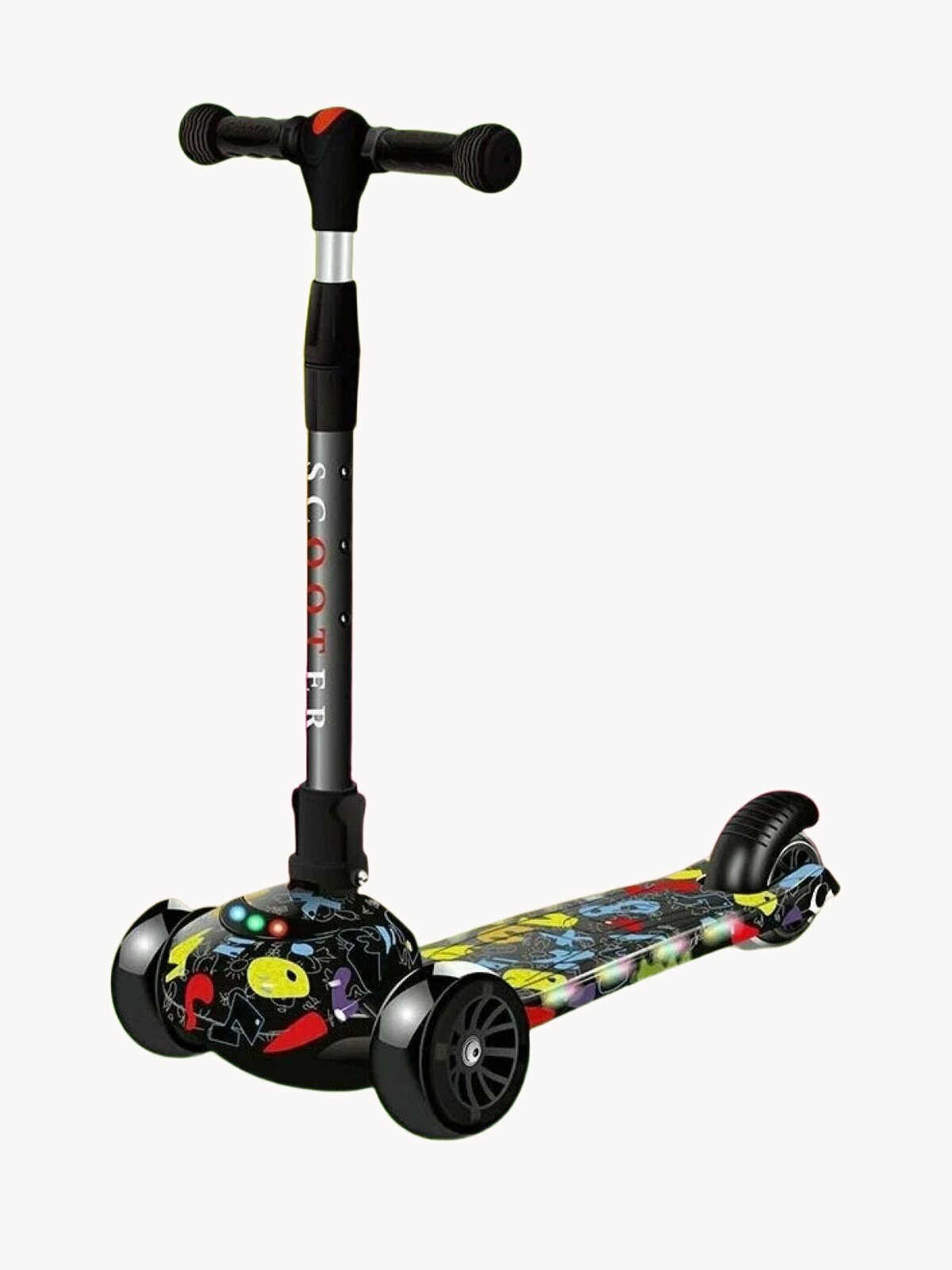 Самокат MIX трехколесный, складной, светящиеся колеса, черный