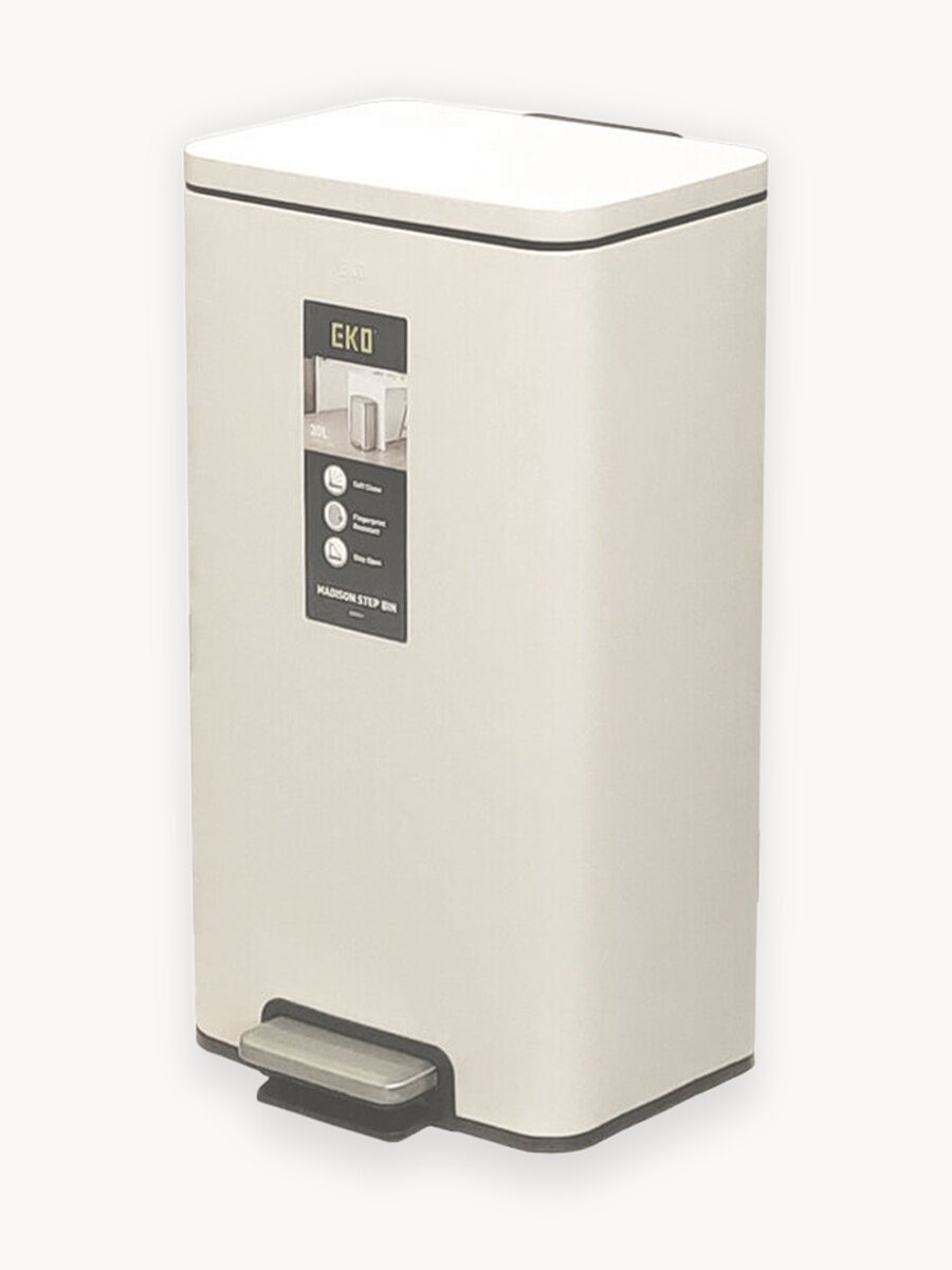 Мусорное ведро EKO с педалью 30 литров, с механизмом плавного закрывания, из окрашенной стали, бежевое