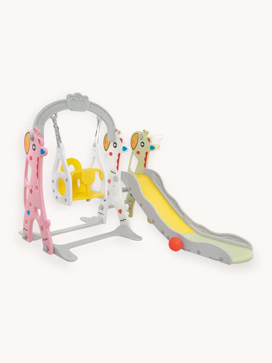 Горка детская для дома Pituso Жирафик (горка + качели + баскетбольная стойка) цветной