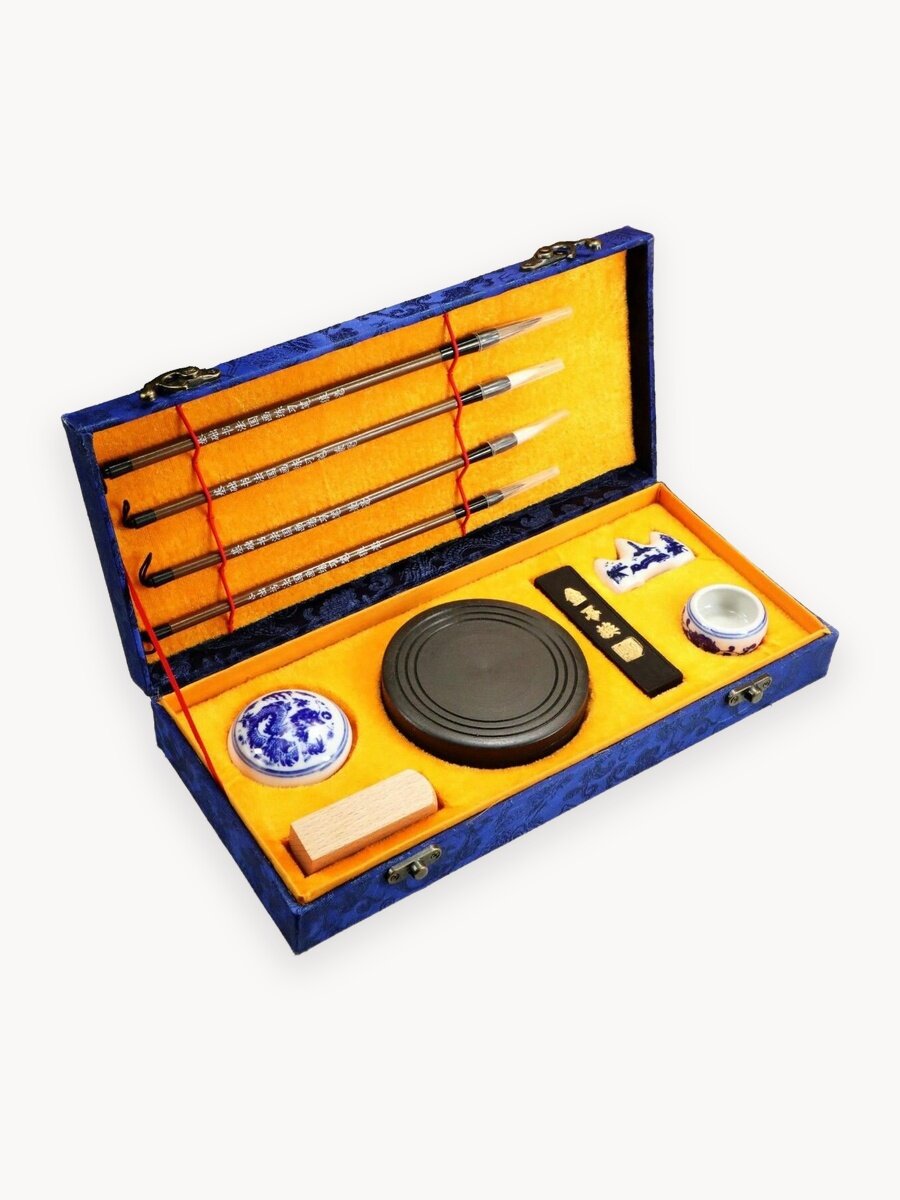 Подарочный набор для китайской каллиграфии синий, обучение письму