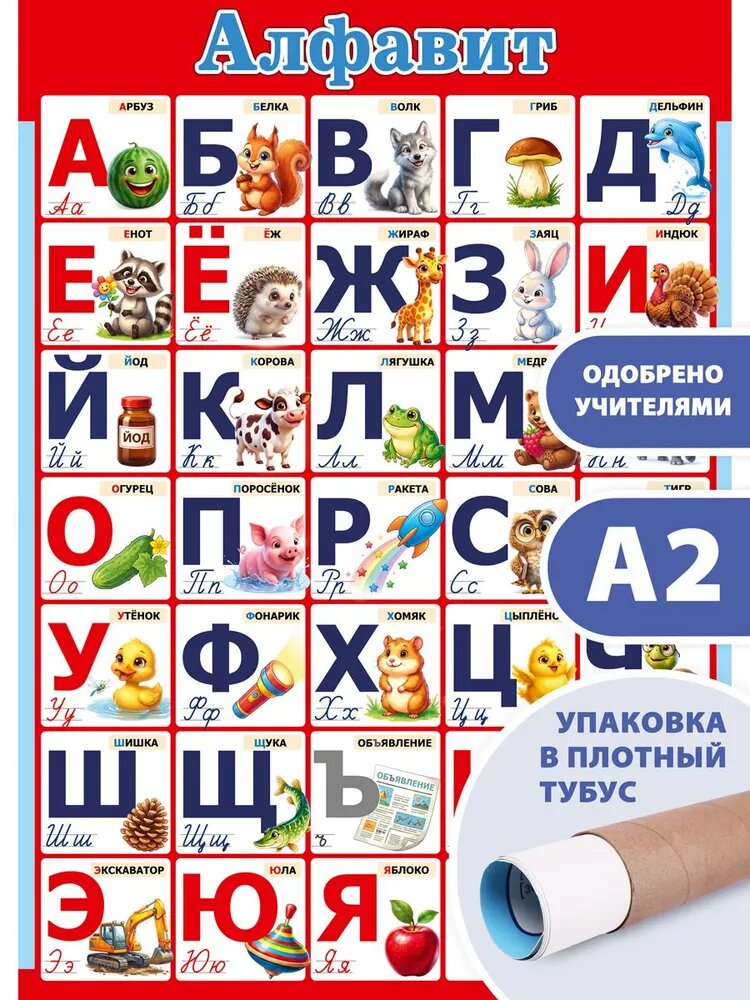 Плакат обучающий по русскому языку алфавит для детей