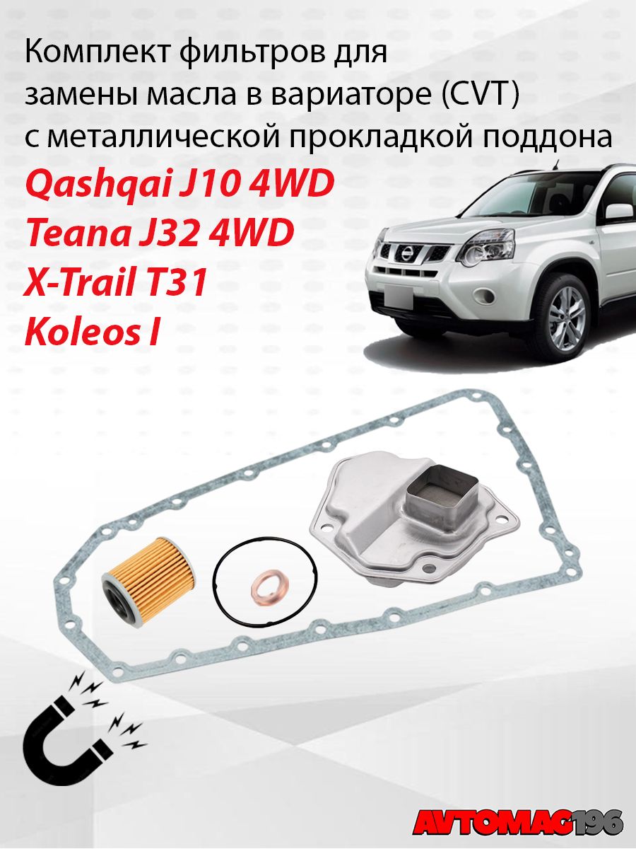 Комплект фильтров на вариатор с металлической прокладкой поддона X-Trail T31, Qashqai J10 2.0л 4WD, Teana J32 4WD, Renault Koleos, фильтр вариатора Кашкай J10, Икс-трейл Т31 317261XF00; DAN1001