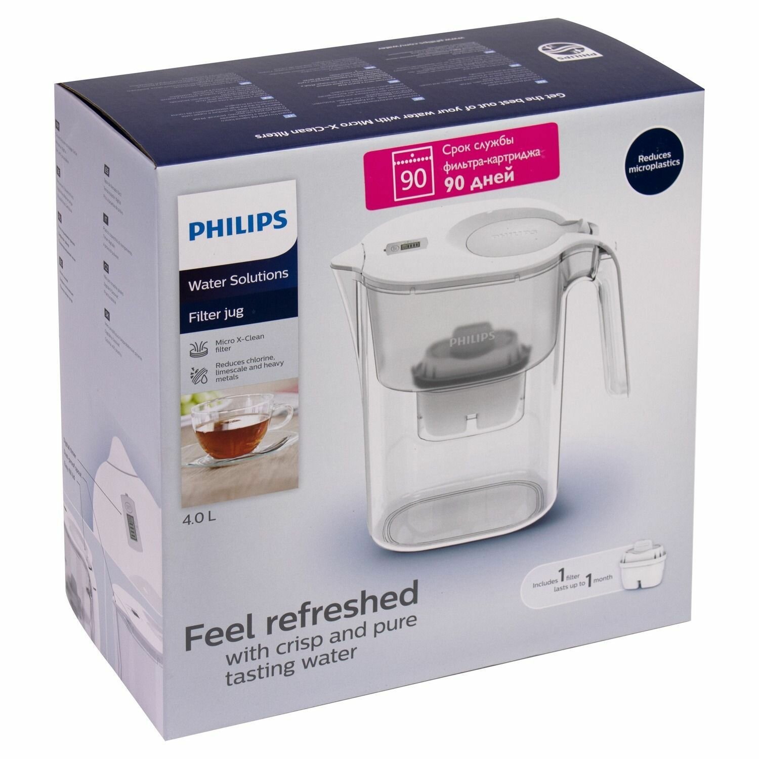 Комплект фильтр-кувшин для очистки воды Philips AWP2938WHT, 4 литра с фильтром-картриджем в комплекте, цифровой таймер+ сменный картридж Philips AWP210 (1 шт)uj