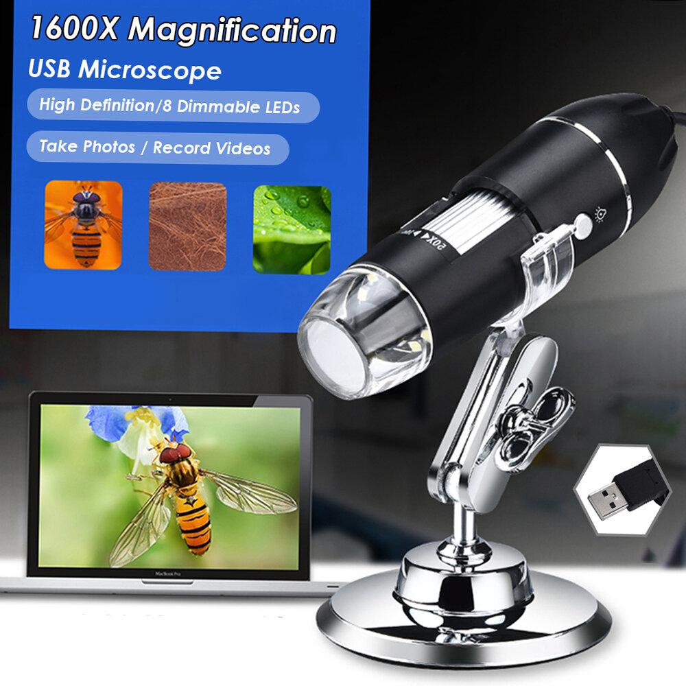 Цифровой микроскоп 3 в 1 с USB, MICRO USB и Type-C, 1600-кратным увеличением, 8 светодиодами и подставкой, совместимый с Android, Windows/XP, Win 7, 8, 10, Vista, Linux, Mac, портативный ручной инспекционный увеличитель