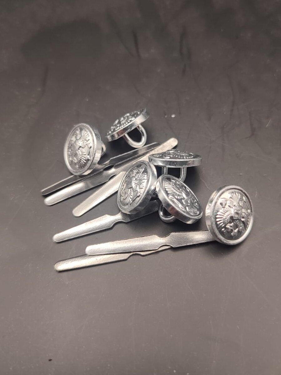 Комплект серебристых пуговиц "Гербы РФ" диаметром 14мм, с кляммером