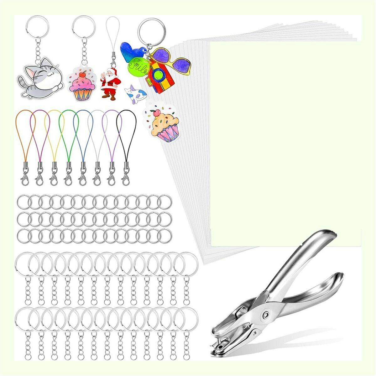 Набор для творчества термоусадочный пластик шринк пленка, 20 листов и 209 аксессуаров для брелков и украшений, комплект для рукоделия детей и взрослых