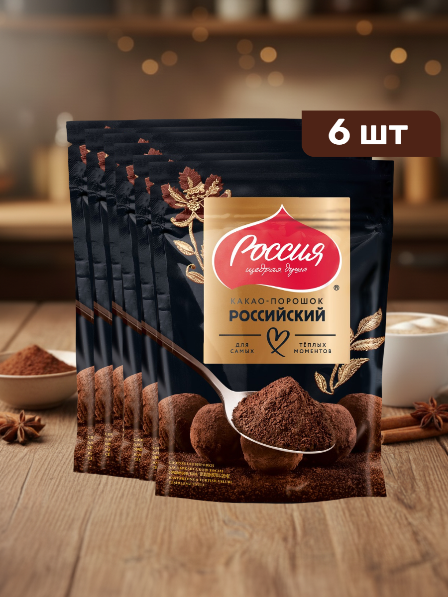 Какао-порошок "Россия щедрая душа" 100г, 6 штук