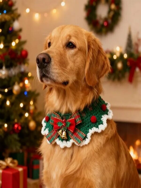 Новогодний галстук-бабочка с котом и собакой, Мягкий хлопок ручной работы