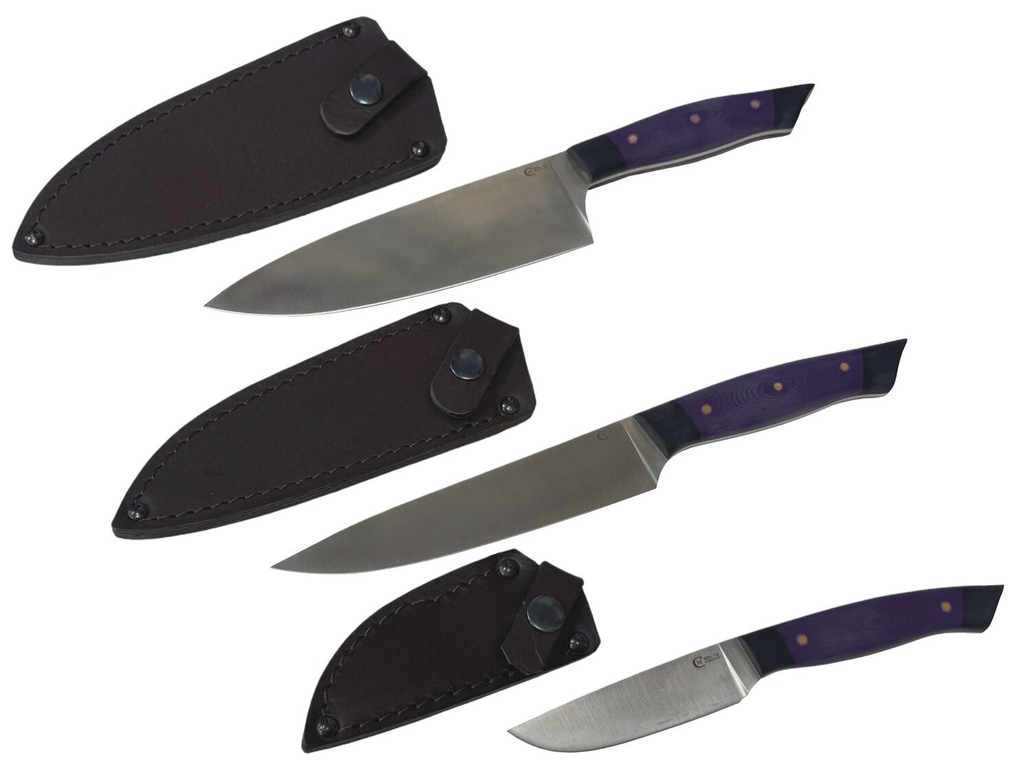 Набор кухонных ножей ц. м. "Хозяин", сталь 95Х18, рукоять G10 (фиолетовый)