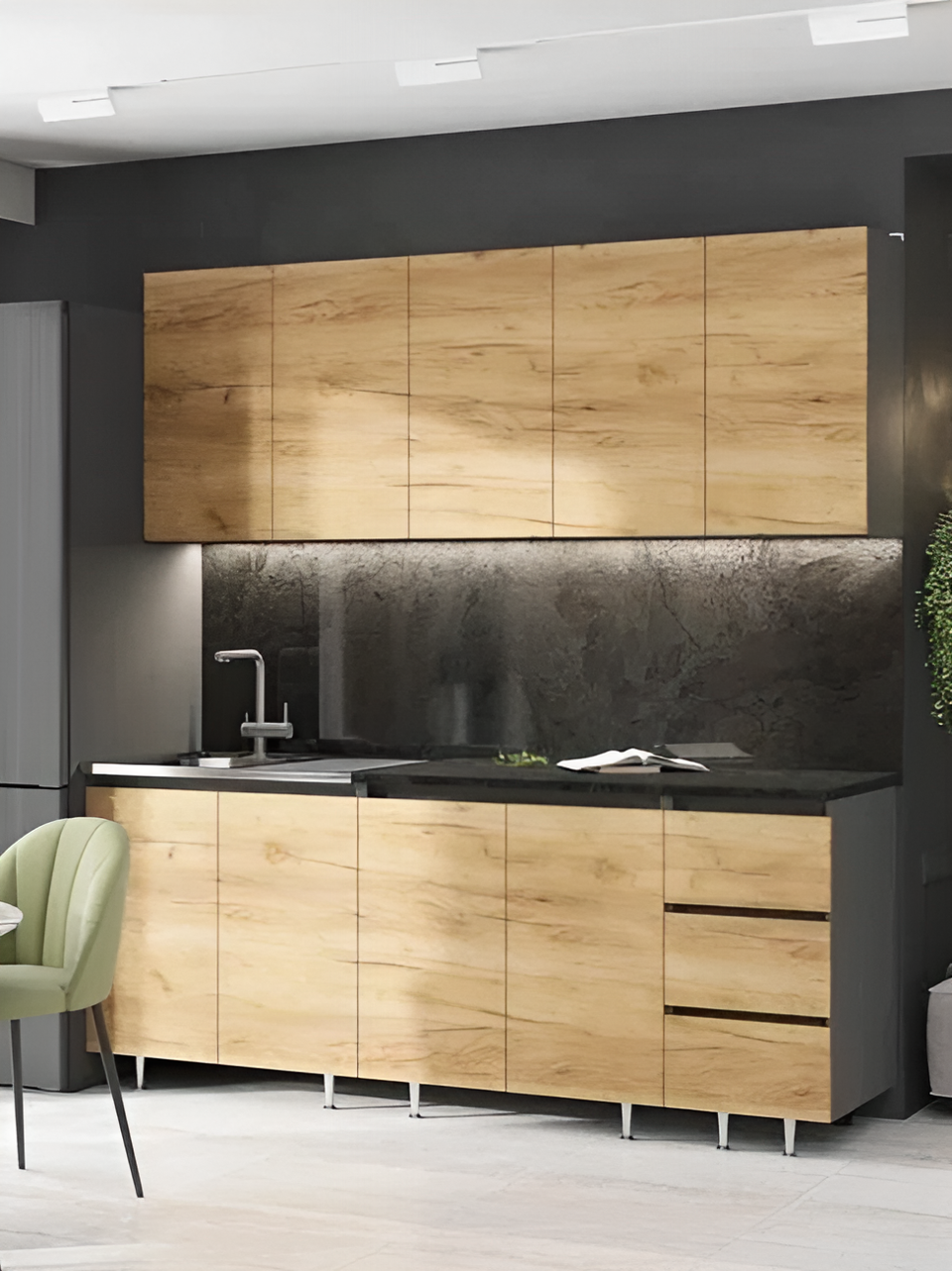 Кухонный гарнитур Челси 2м ЛДСП дуб крафт/графит со столешницей МИФ