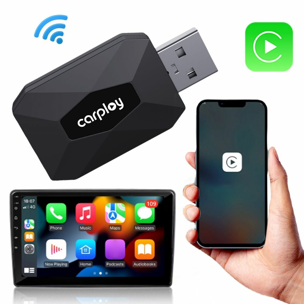 Беспроводной адаптер 2-в-1 для CarPlay и Android Auto с Siri и Google Assistant