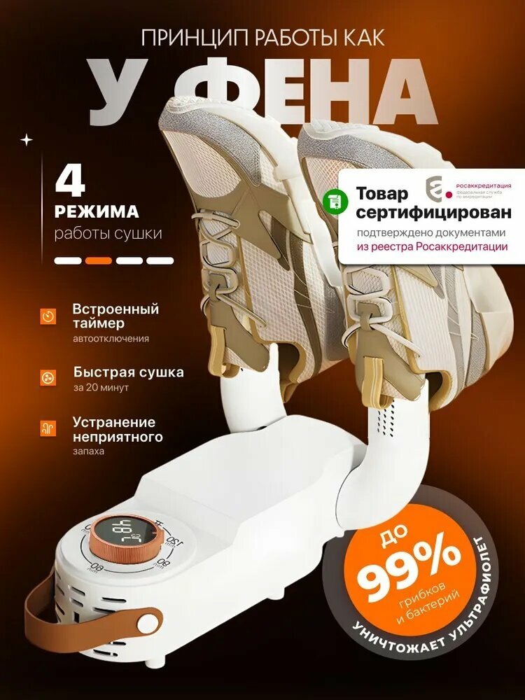 Сушилка для обуви Электрическая с Ультрафиолетом и Таймером Быстрая Сушка и Стерилизация Для Кроссовок, Сапог, Детской обуви