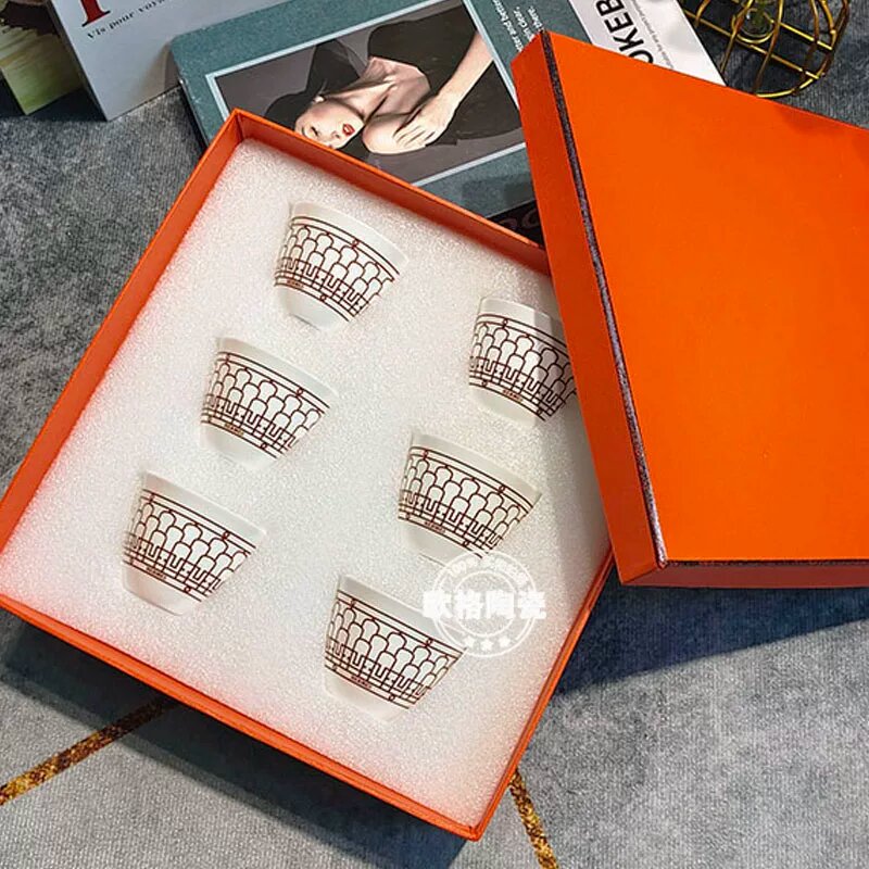 Набор из шести маленьких керамических чашек для чая в турецком стиле, мини-чашки для дома и офиса, ретро-чашки для кофе