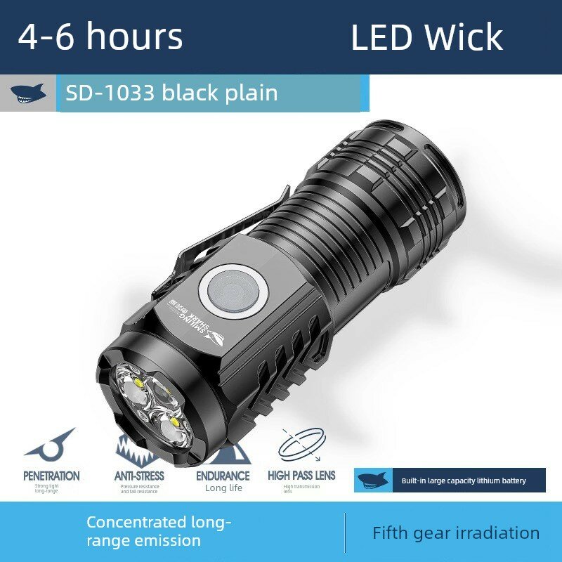 Мини-фонарик Smiling Shark, портативный уличный фонарик с клипсой на хвост, длительный срок службы батареи, высокая