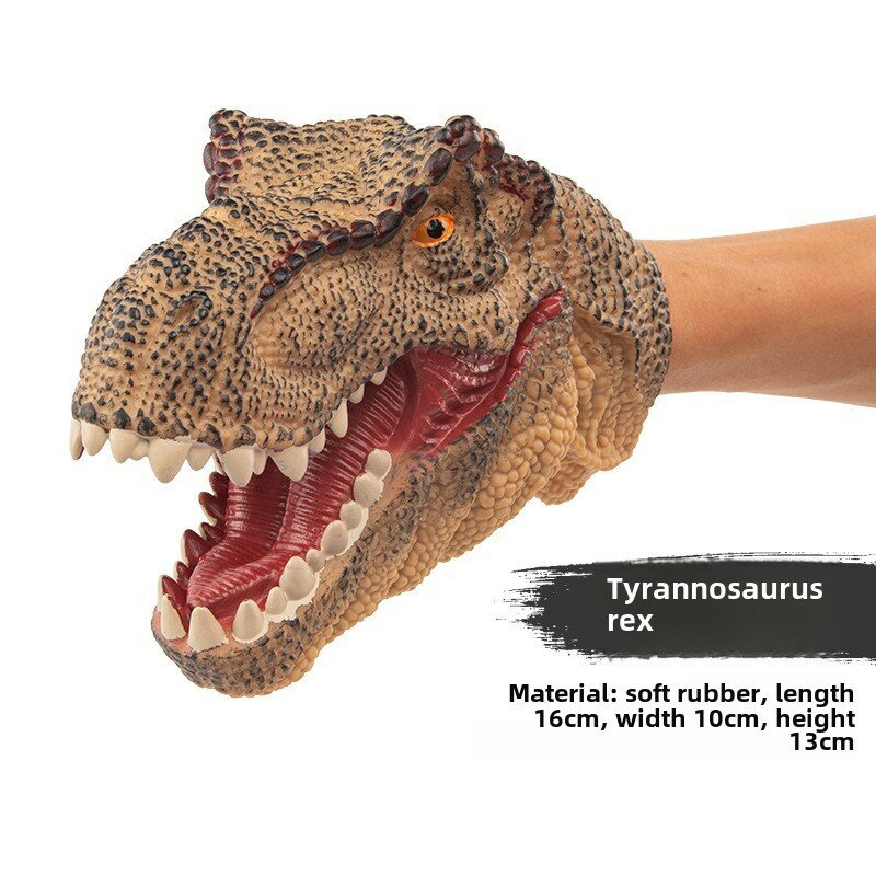 Кукла на руку динозавр мягкий резина треугольник тираннозавр дети симуляция модель животного акула голова руки мальчик игрушка (тираннозавр кукла на руку)