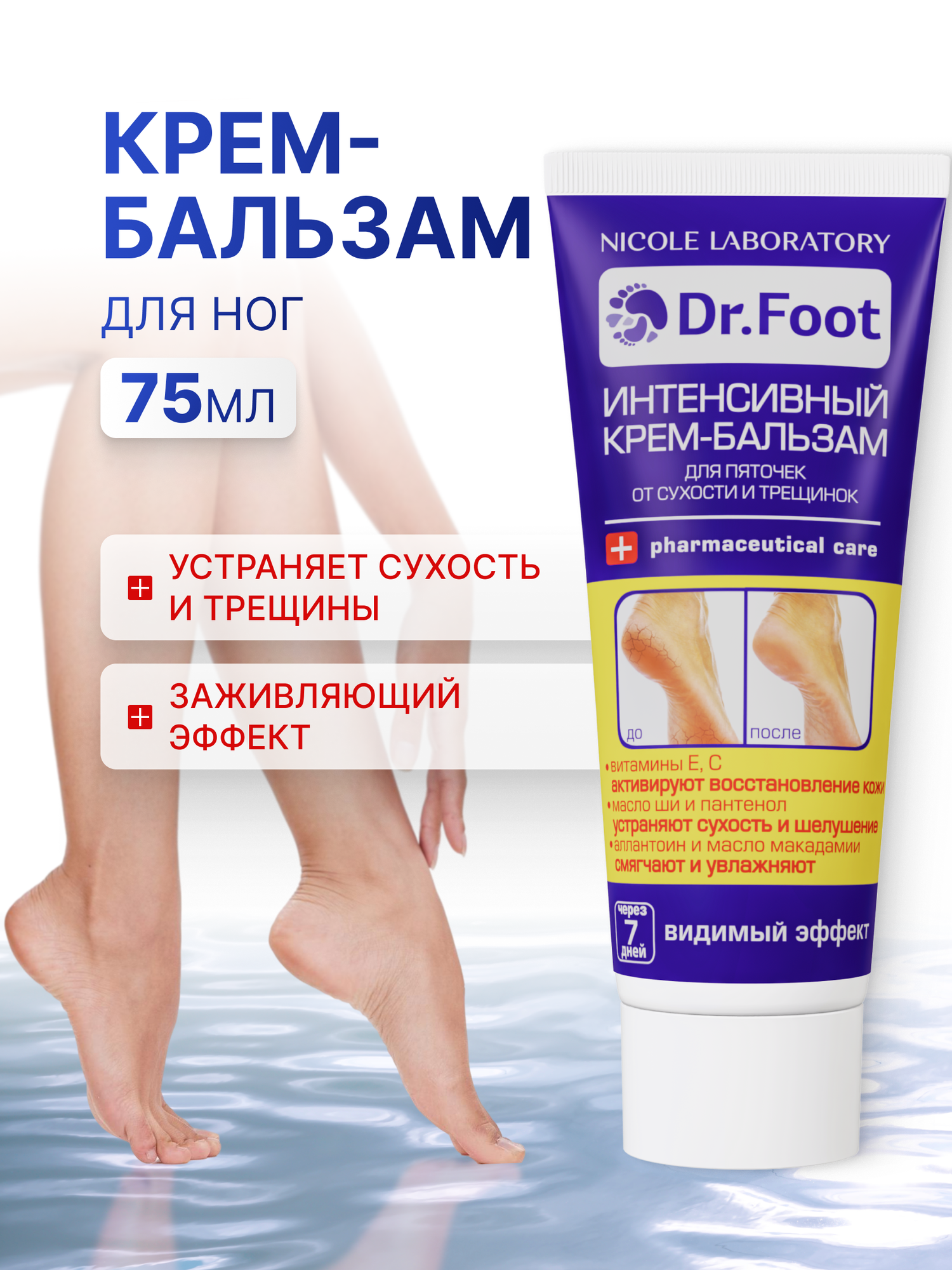 Крем для ног с мочевиной, бальзам от сухости и трещин Dr.Foot, 75 мл
