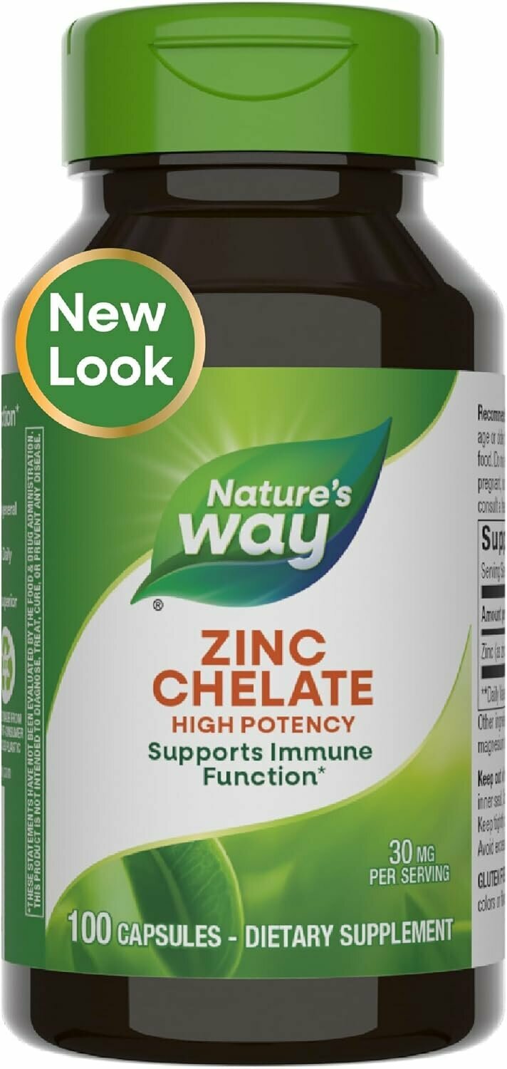 Nature's Way, Zinc Chelate, Хелат цинка в капсулах, 30 мг, 100 шт.