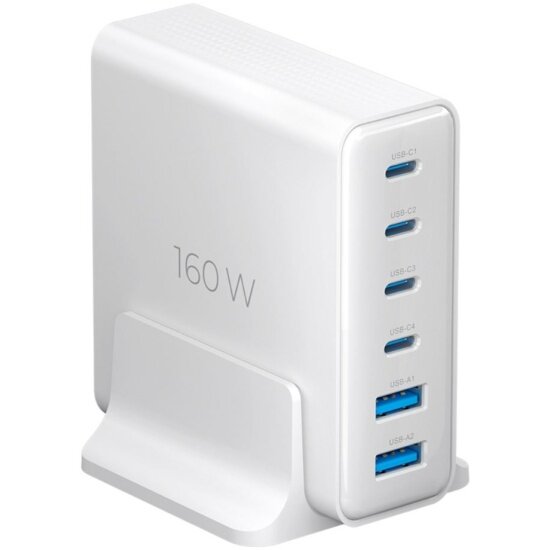 Сетевое зарядное устройство Deppa 11451, 160Вт, 3xUSB Type-C, 2xUSB, PD, QC, белый