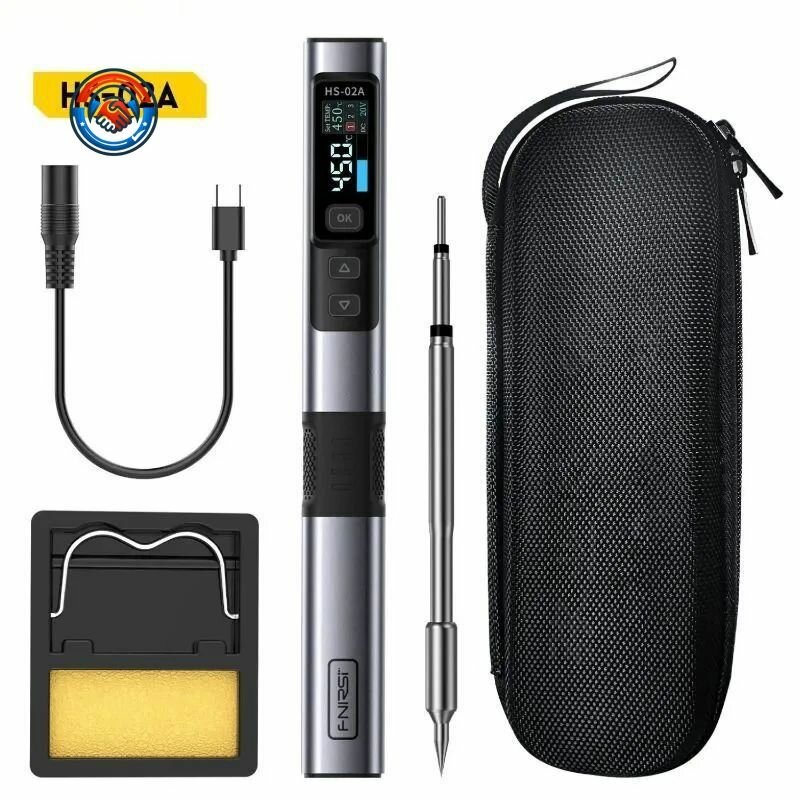 Интеллектуальный паяльник FNIRSI HS-02A с OLED-дисплеем, температурной стабилизацией и быстрым нагревом, набор электроинструмента для точной пайки 100-450 С, USB-C PD/QC