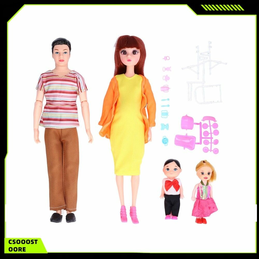 Семейный набор 5 кукол: папа, беременная мама, дети, подарок на ДР