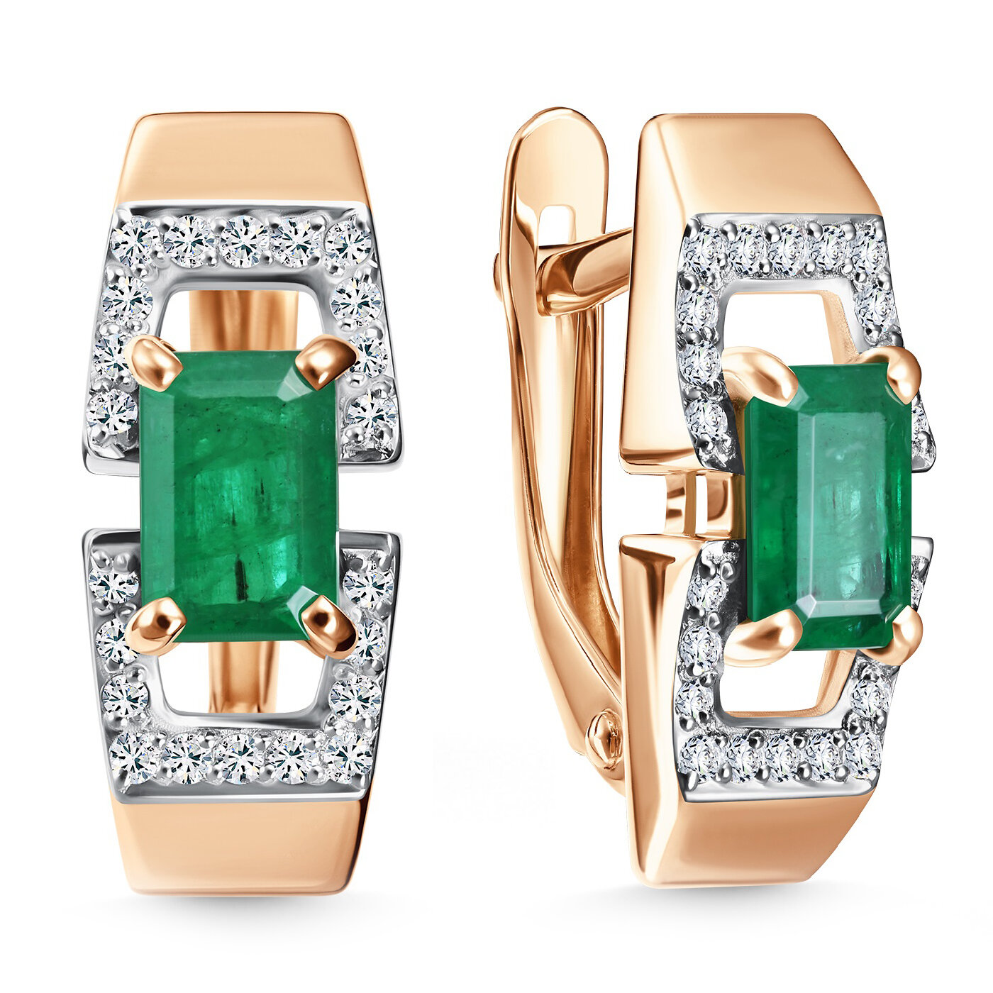 Серьги, золото, 585 проба, изумруд, бриллиант