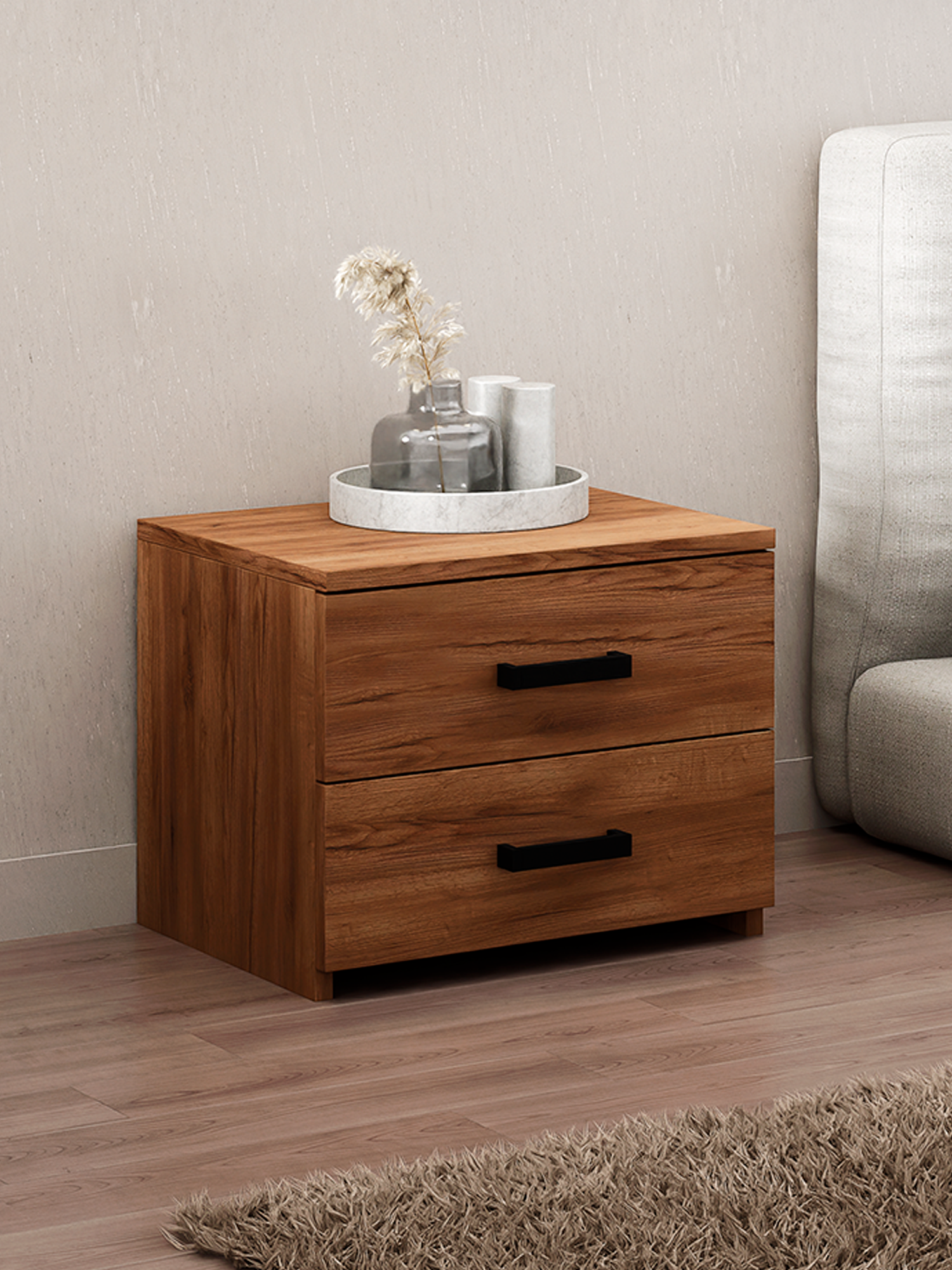 Тумба Vitto-72 дуб крафт табак с 2 ящиками, прикроватная, для прихожей, под стол, в коридор, в спальню, офисная