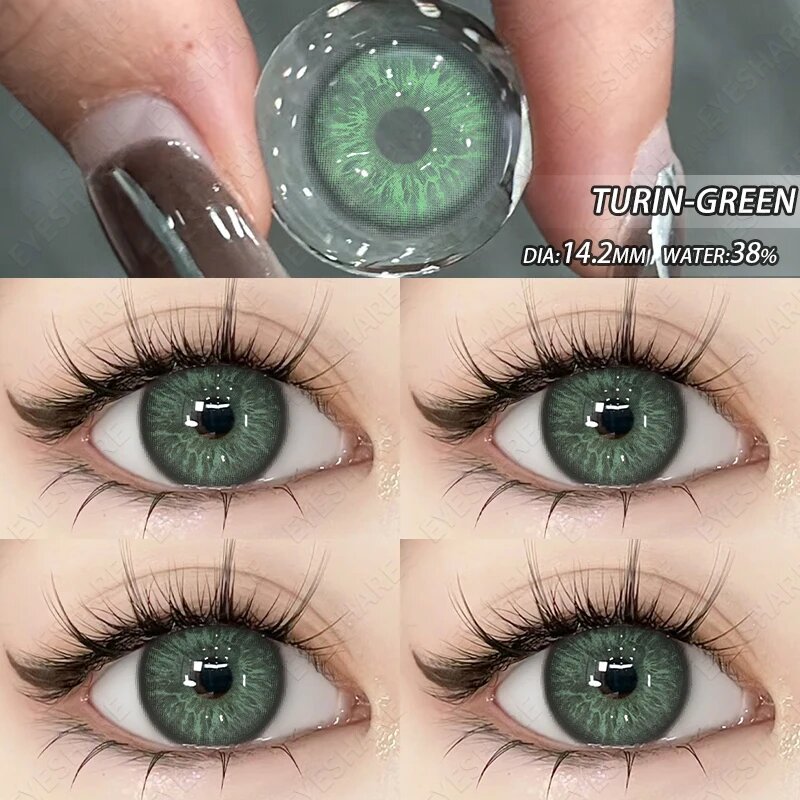 Контактные Линзы EYESHARE, 1 Пара, Натуральный Градиент От Коричневого К Зеленому, Годовые, Одноразовые, HEMA