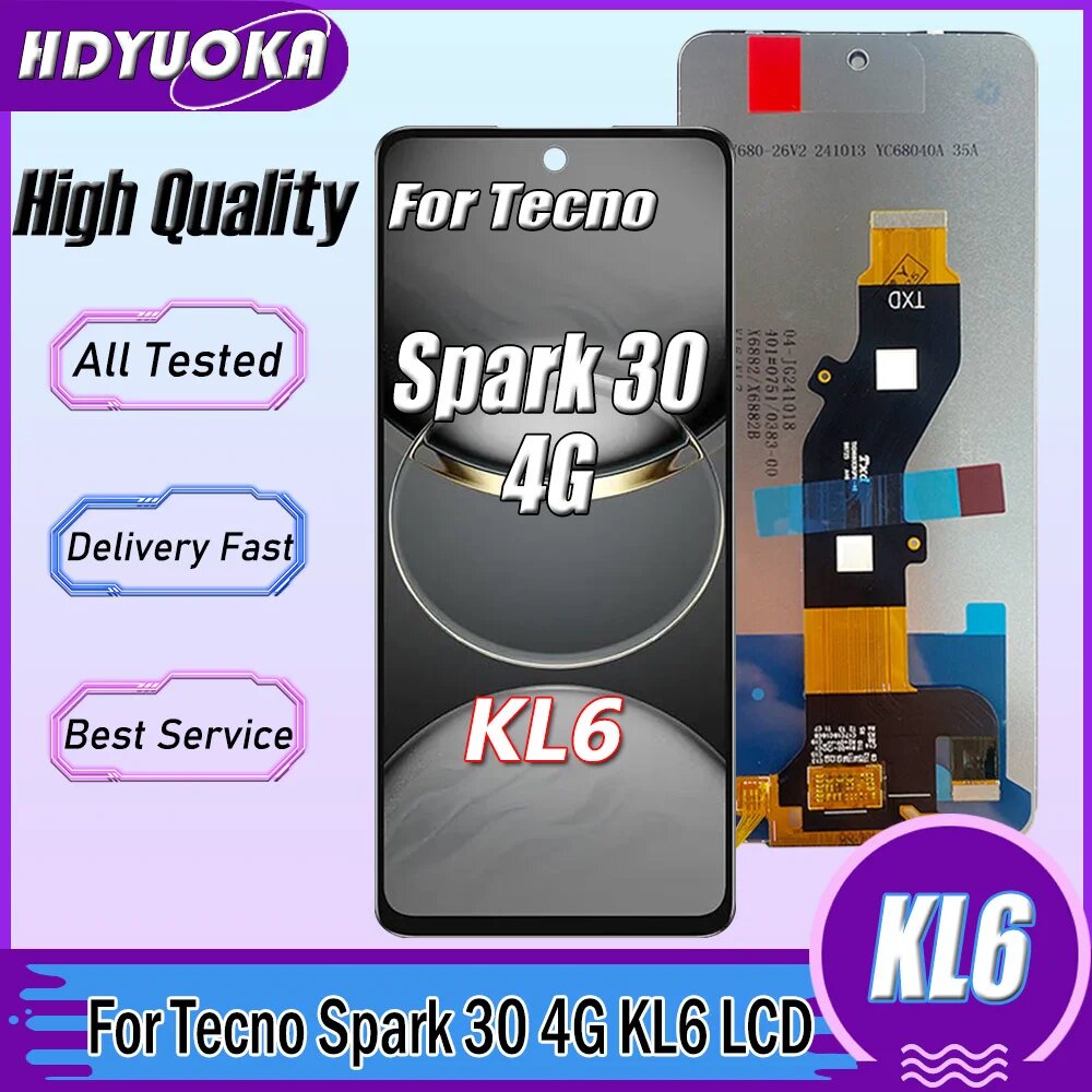6,78-дюймовый ЖК-дисплей для Tecno Spark 30 4G KL6, сенсорный преобразователь в сборе для Tecno Spark 30 4G, замена ЖК-дисплея