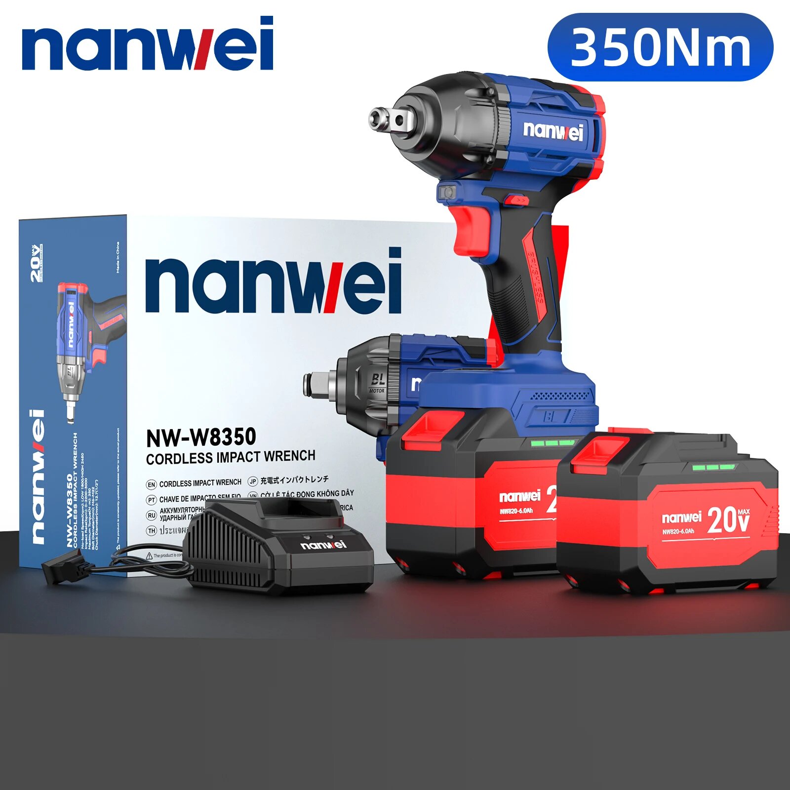 Электрический ударный гайковерт NANWEI 20В 1000 Нм 6.0Ah 2 batteries 35