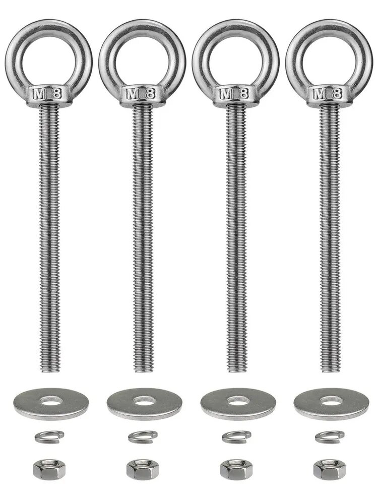 Рым-болт м8 удлиненный, м8x100 мм длинный Рым болт и гайки, нержавейка сталь, 4 шт