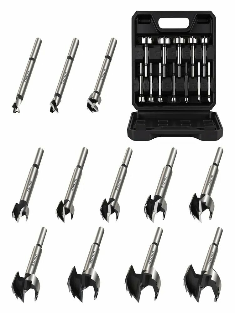 12ШТ Деревообрабатывающие сверла Форстнера 10-50 мм из высокоуглеродистой стали для сверления самоцентрирующихся отверстий, режущий инструмент