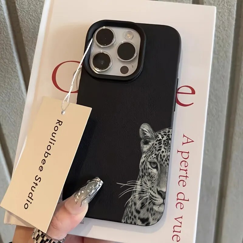Мягкий чехол для телефона с рисунком личи Cool Black Cheetah для iPhone 17, Айфон 16, Черный, черный