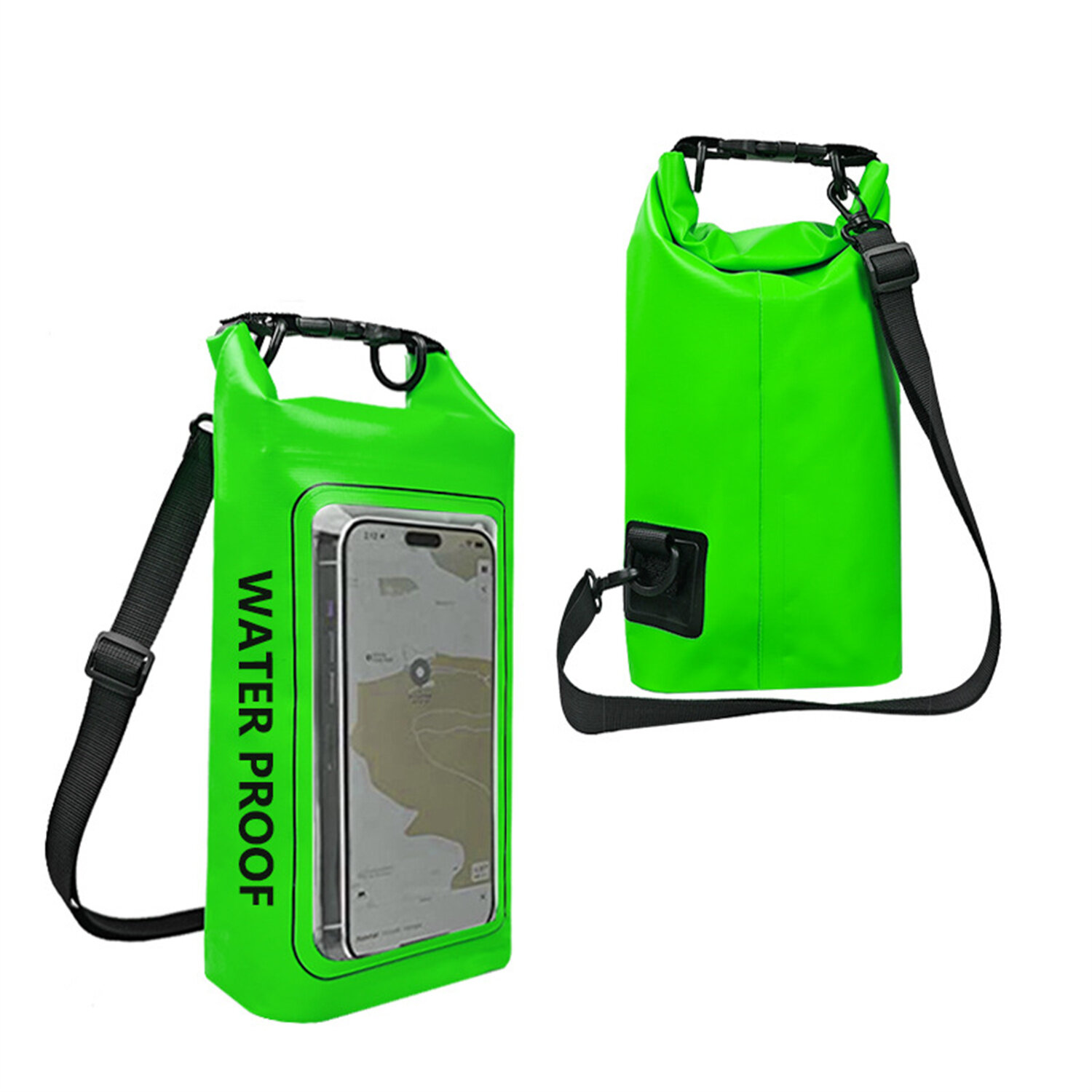 Сумки водонепроницаемые с сенсорным экраном 2L для трекинга, спуска по рекам, рафтинга, серфинга, каякинга, кемпинга, размер 13.5*7.5*34.5 см (Д*Ш*В), материал PVC, цвета желтый, черный, черно-зеленый, белый, розовый, фиолетовый, оранжевый, синий,